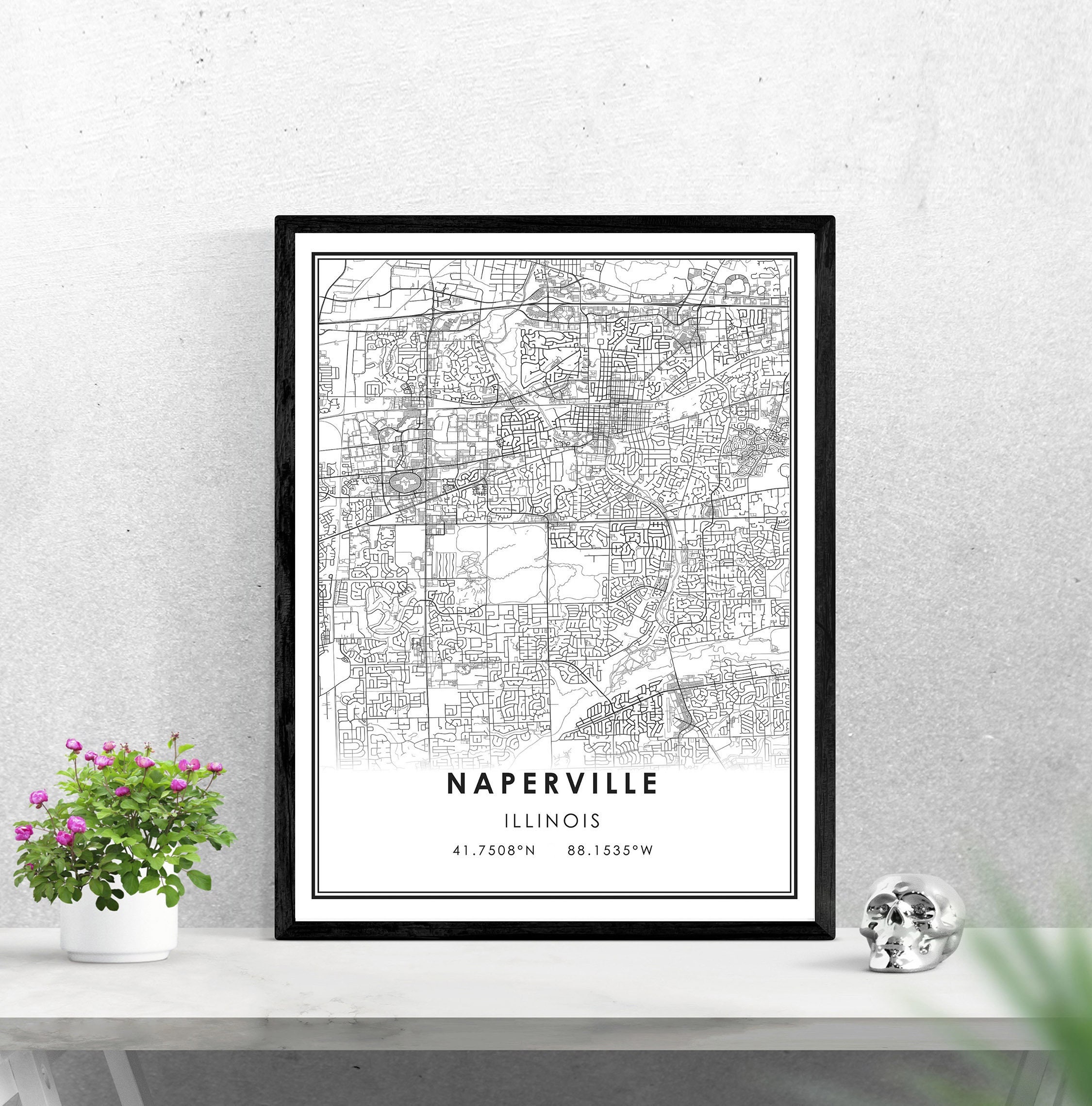 Naperville map print poster canvas Naperville Illinois city | Etsy
