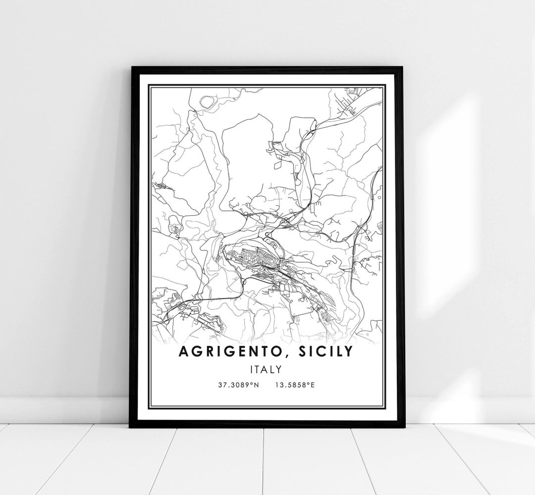 Agrigento Map Print Poster Canvas | Italy Map Print Poster Canvas ...