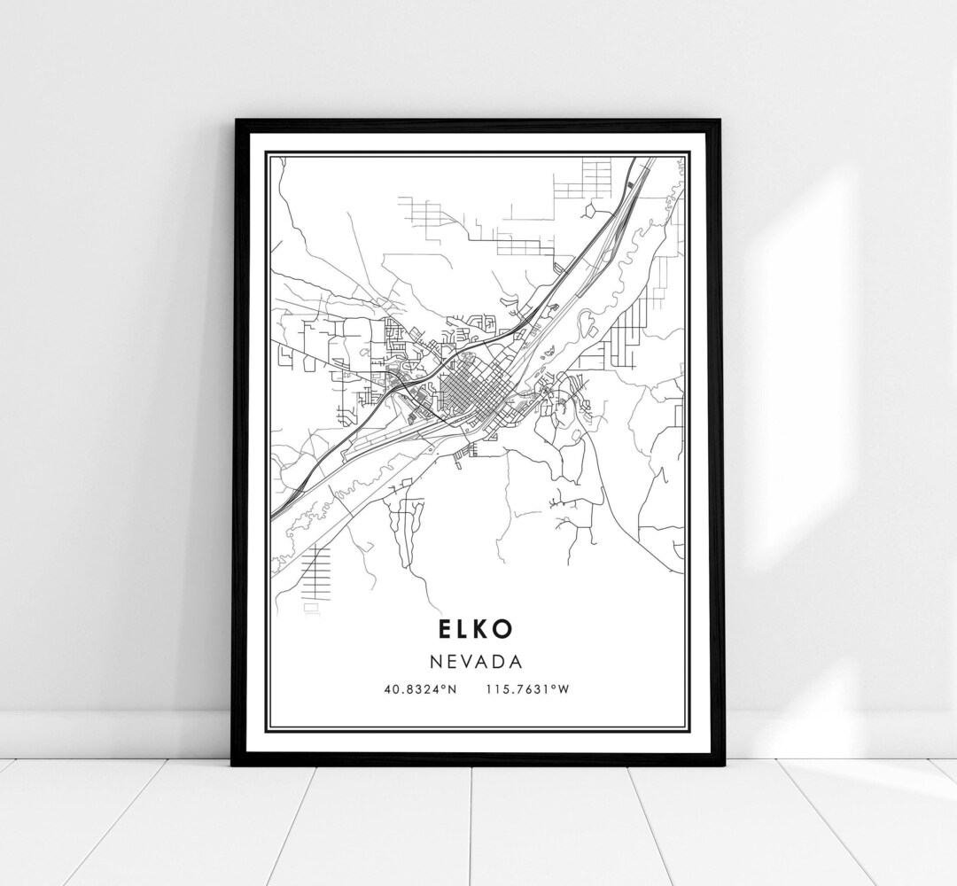 Elko Map Print Poster Canvas | Nevada Map Print Poster Canvas | Elko ...