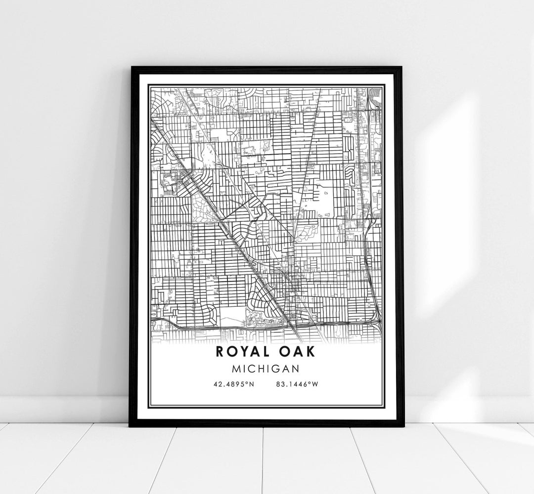 Royal Oak Map Print Poster Canvas | Michigan Map Print Poster Canvas ...