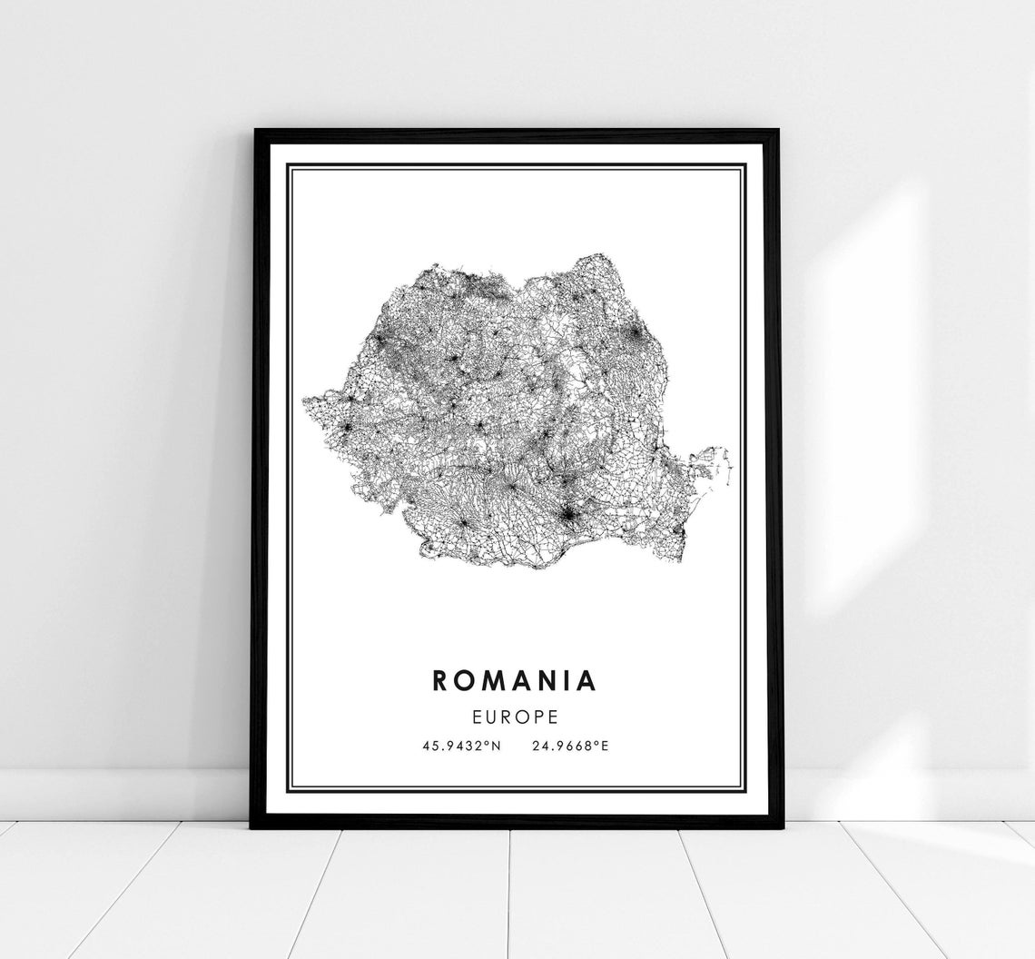 Romania Country Map Print Poster Canvas Romania Country Road - Etsy