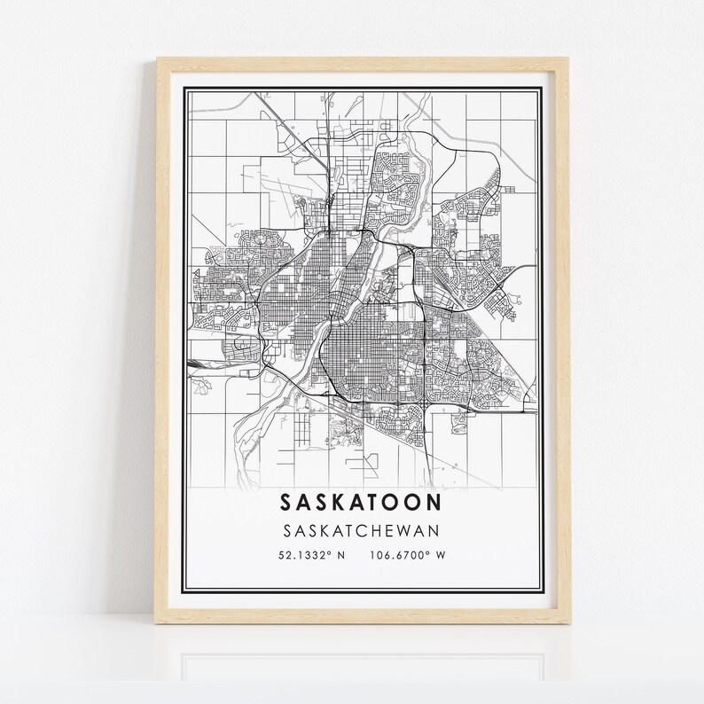 Saskatoon Map Print Poster Canvas | Saskatchewan Map Print Poster ...