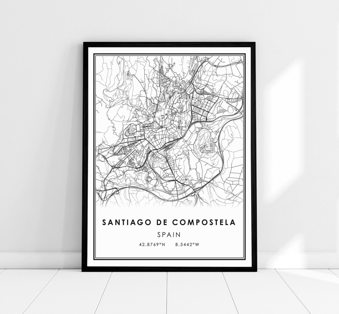Santiago De Compostela Spain Map Print Poster Canvas | Santiago De ...