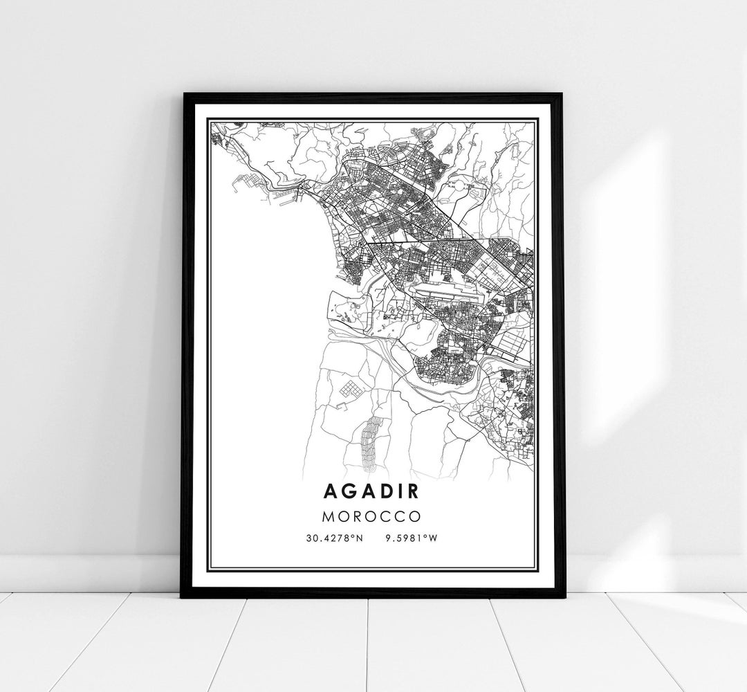 Agadir Map Print Poster Canvas | Morocco Map Print Poster Canvas ...