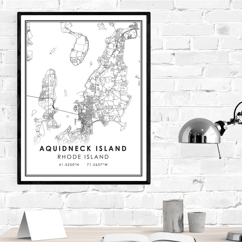 Aquidneck Island map print poster canvas Rhode Island Street | Etsy