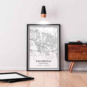 Collierville Map Print Poster Canvas | Tennessee Map Print Poster ...