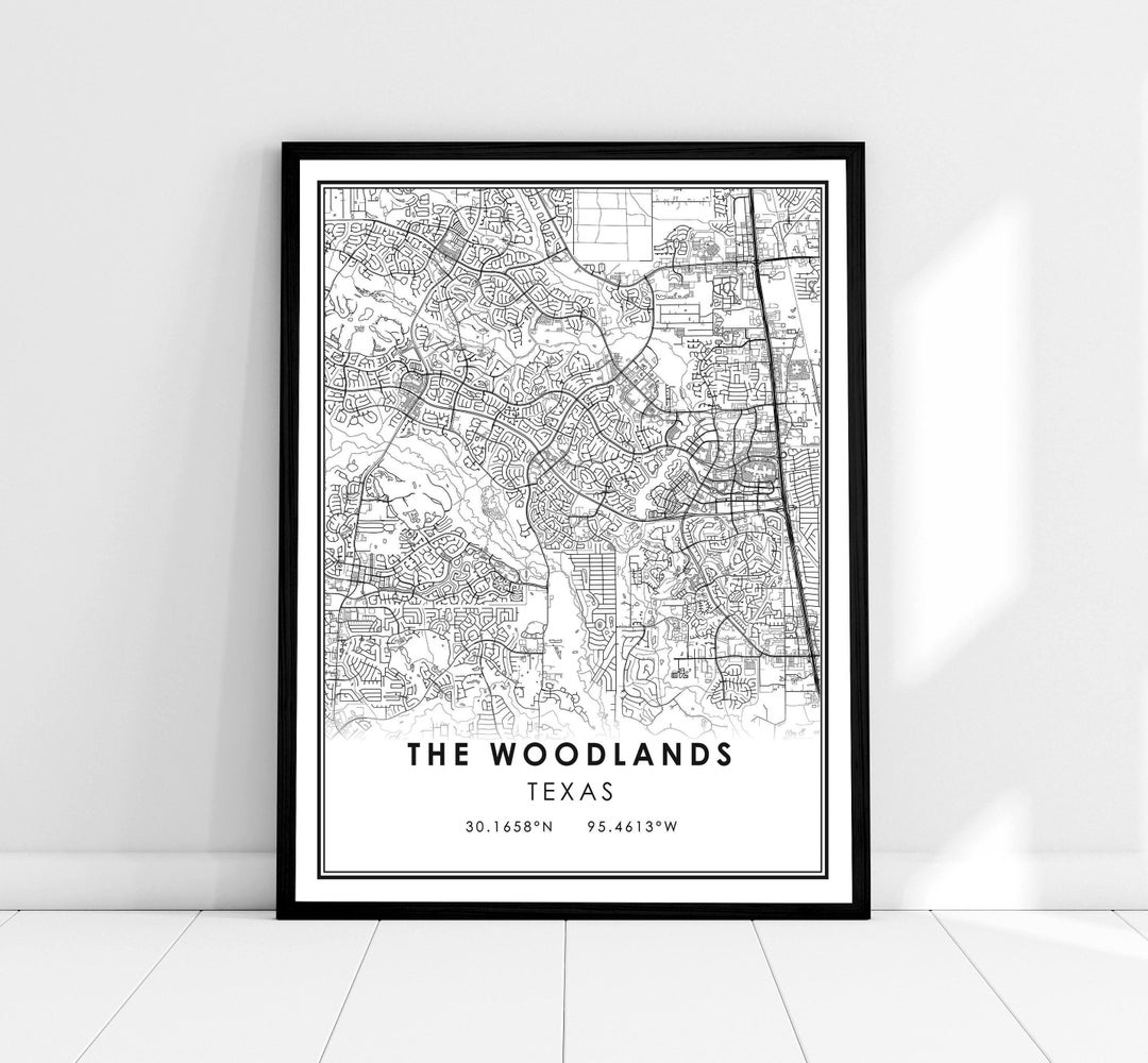 The Woodlands Map Print Poster Canvas | Texas Map Print Poster Canvas ...