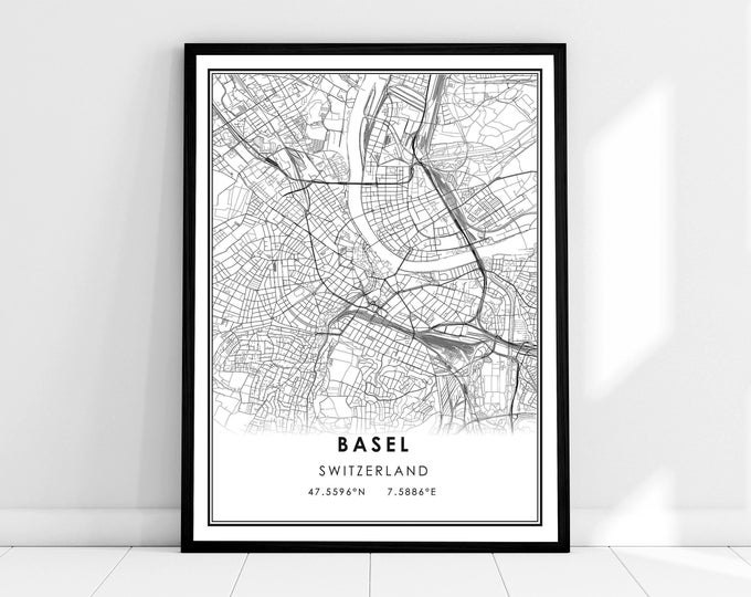 BASEL CITY MAP - Fine Art Map Poster - Basel Map Print Minimalist City ...