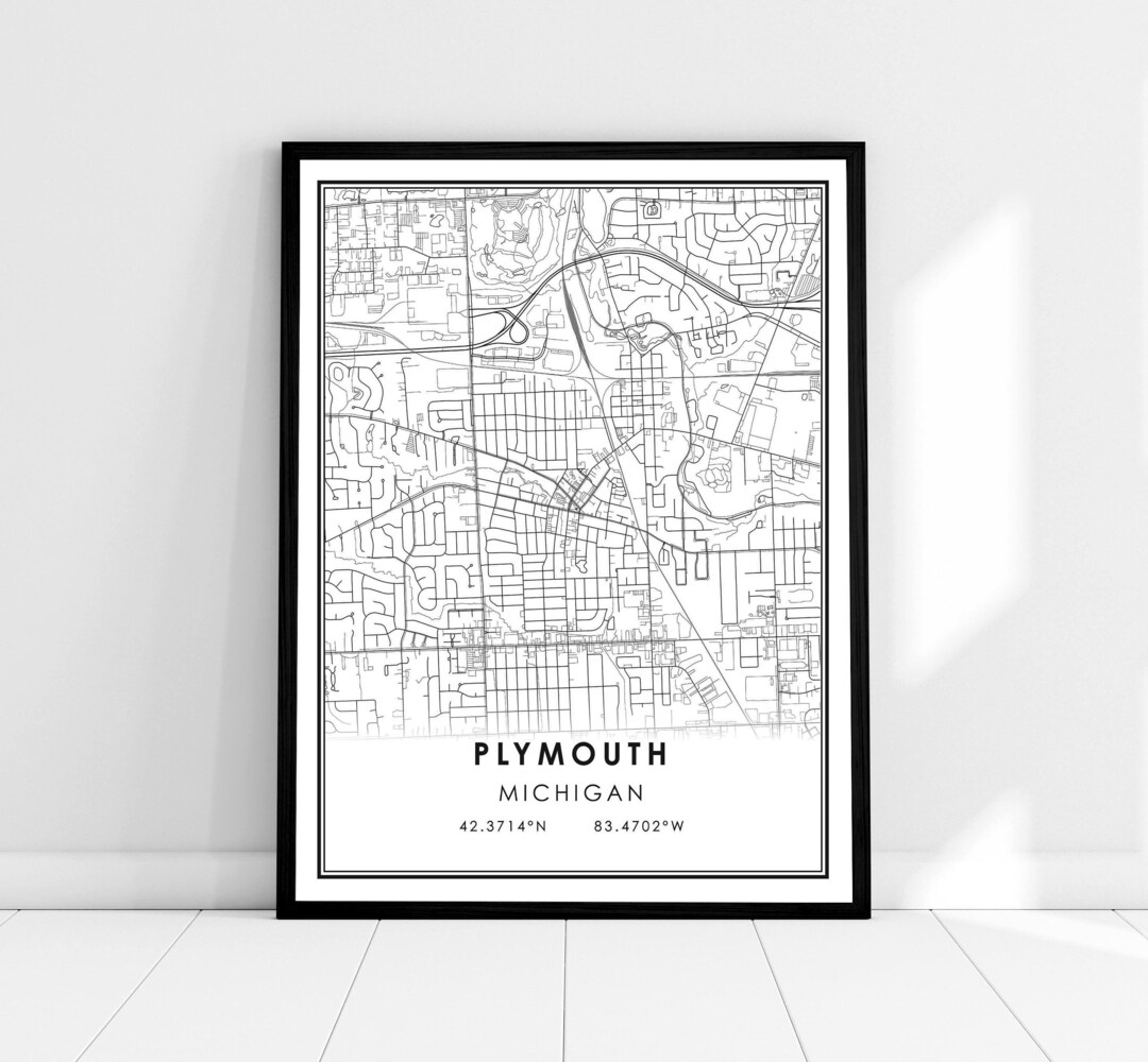 Plymouth map print poster canvas Michigan map print poster canvas ...