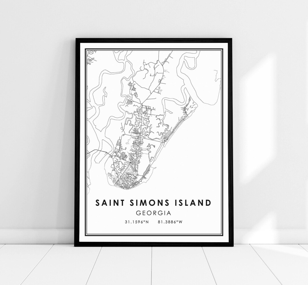 Saint Simons Island Map Print Poster Canvas | Georgia Print Poster Map ...