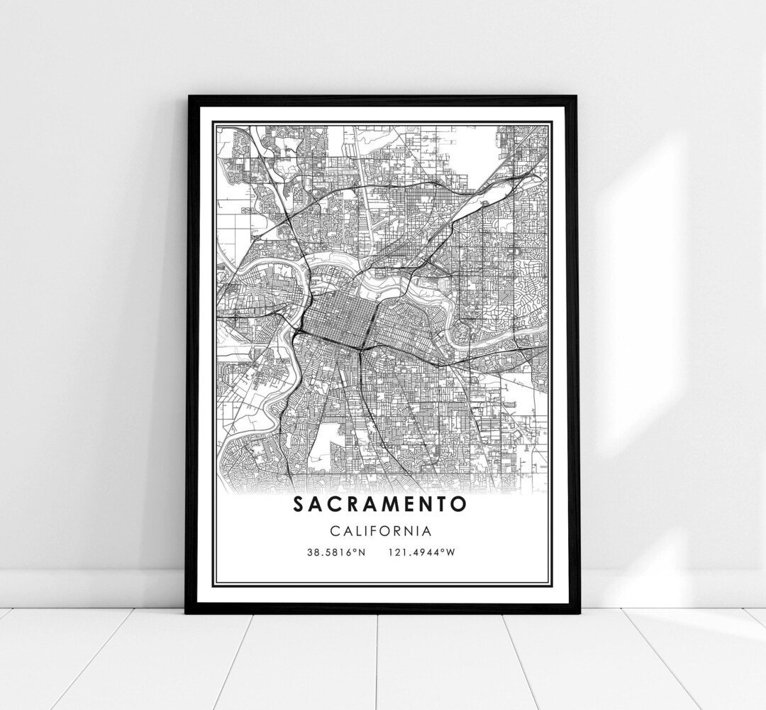 Sacramento Map Print Poster Canvas | California Map Print Poster Canvas ...