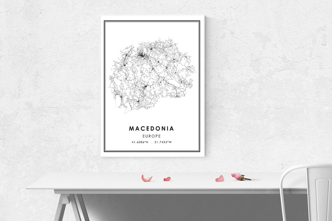 Macedonia country map print poster canvas Macedonia Country | Etsy