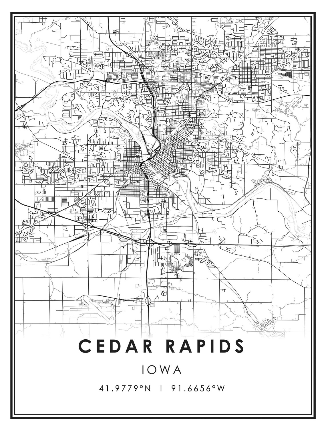 Cedar Rapids map print poster canvas Cedar Rapids Iowa US | Etsy