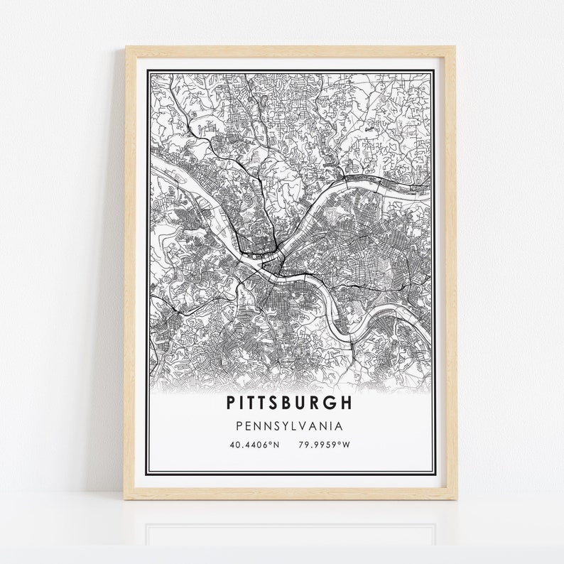 Pittsburgh Map Print Poster Canvas | Pennsylvania Map Print Poster ...