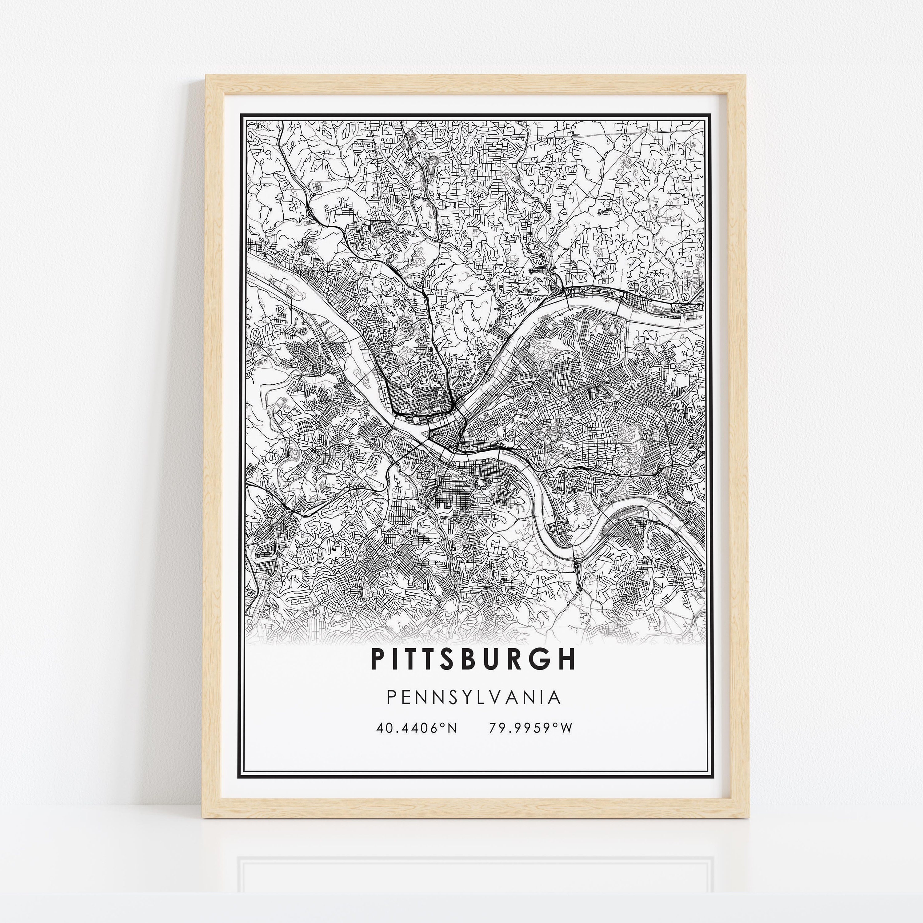 Pittsburgh Map Print Poster Canvas | Pennsylvania Map Print Poster ...