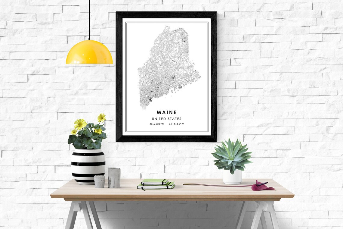 Maine United States Map Print Poster Canvas Maine United | Etsy