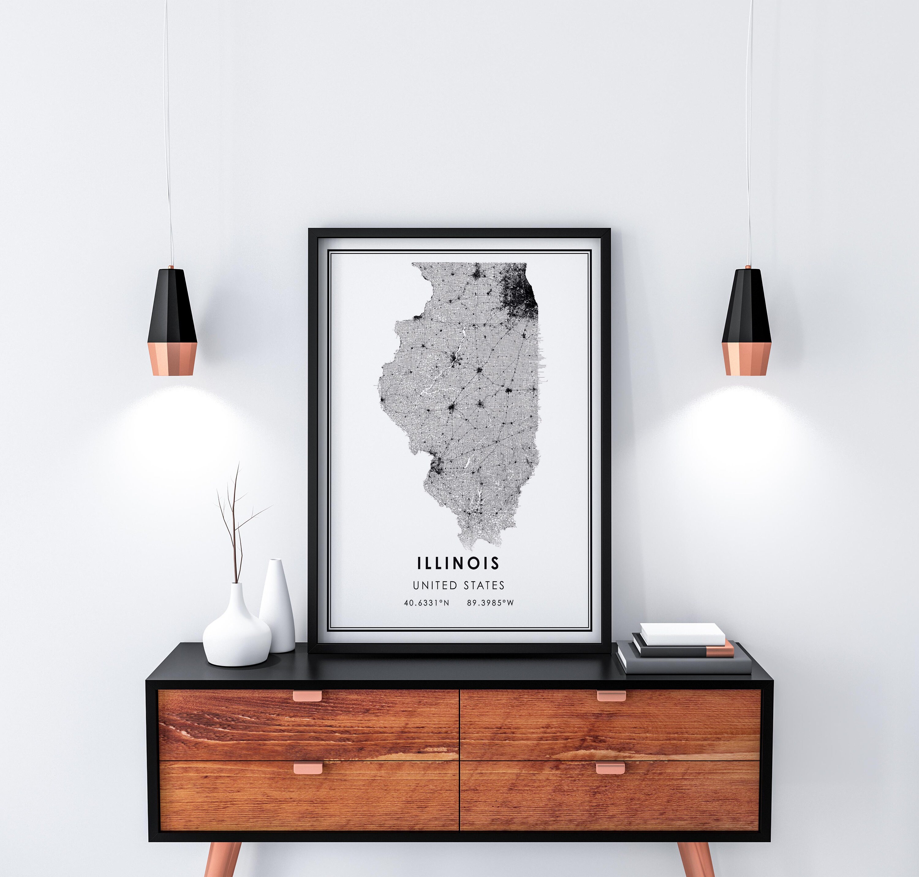 Illinois United States Map Print Poster Canvas Illinois | Etsy