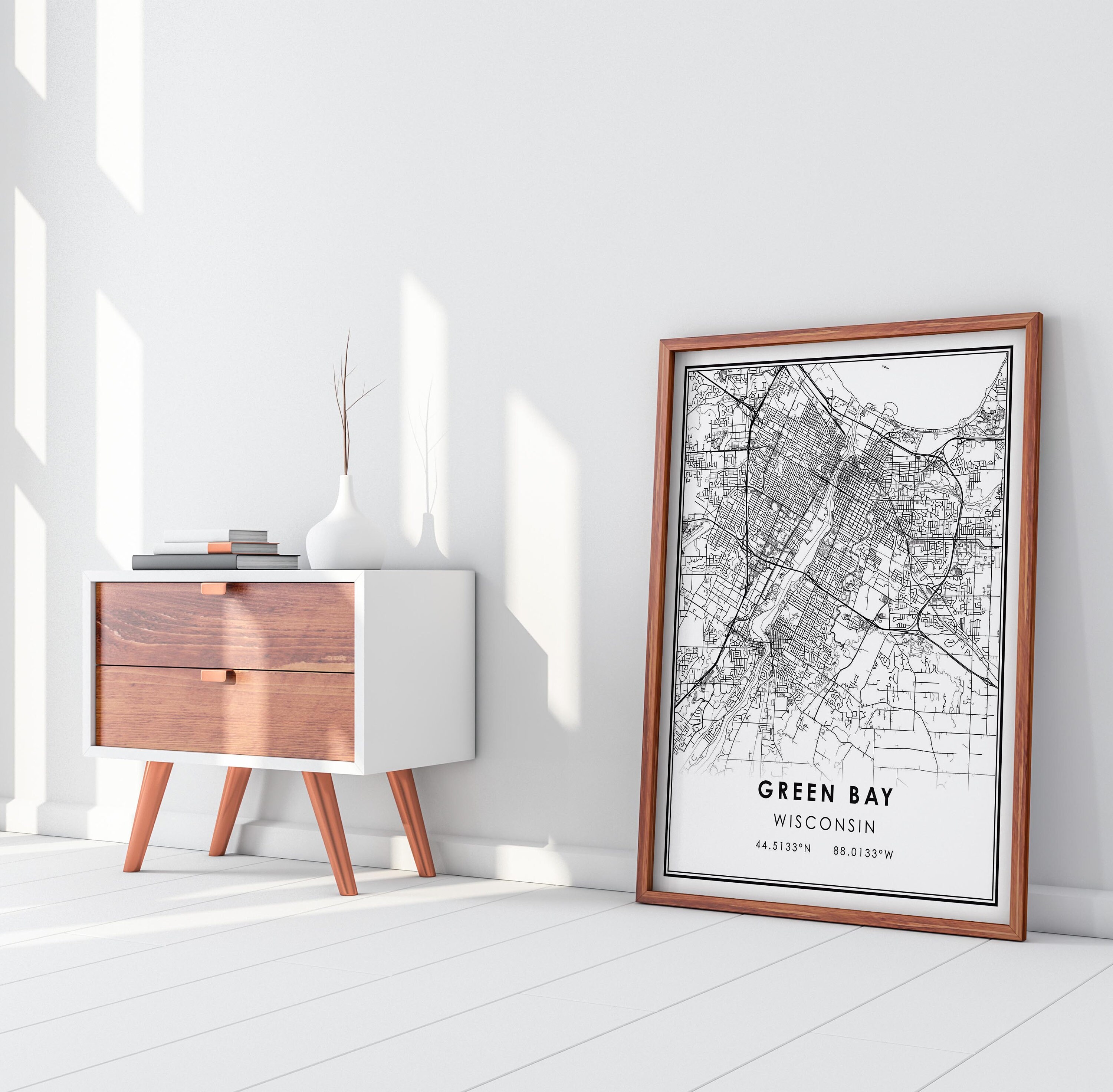 Green Bay Map Print Poster Canvas | Wisconsin Map Print Poster Canvas ...