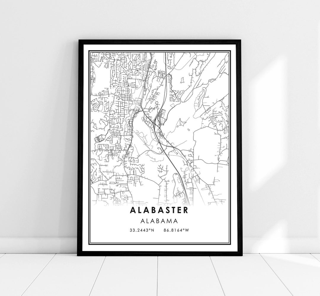 Alabaster Map Print Poster Canvas | Alabama Map Print Poster Canvas ...