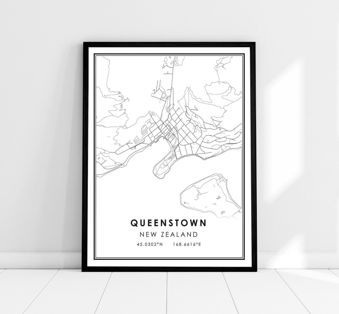 Queenstown Map Print Poster Canvas | New Zealand Map Print Poster ...
