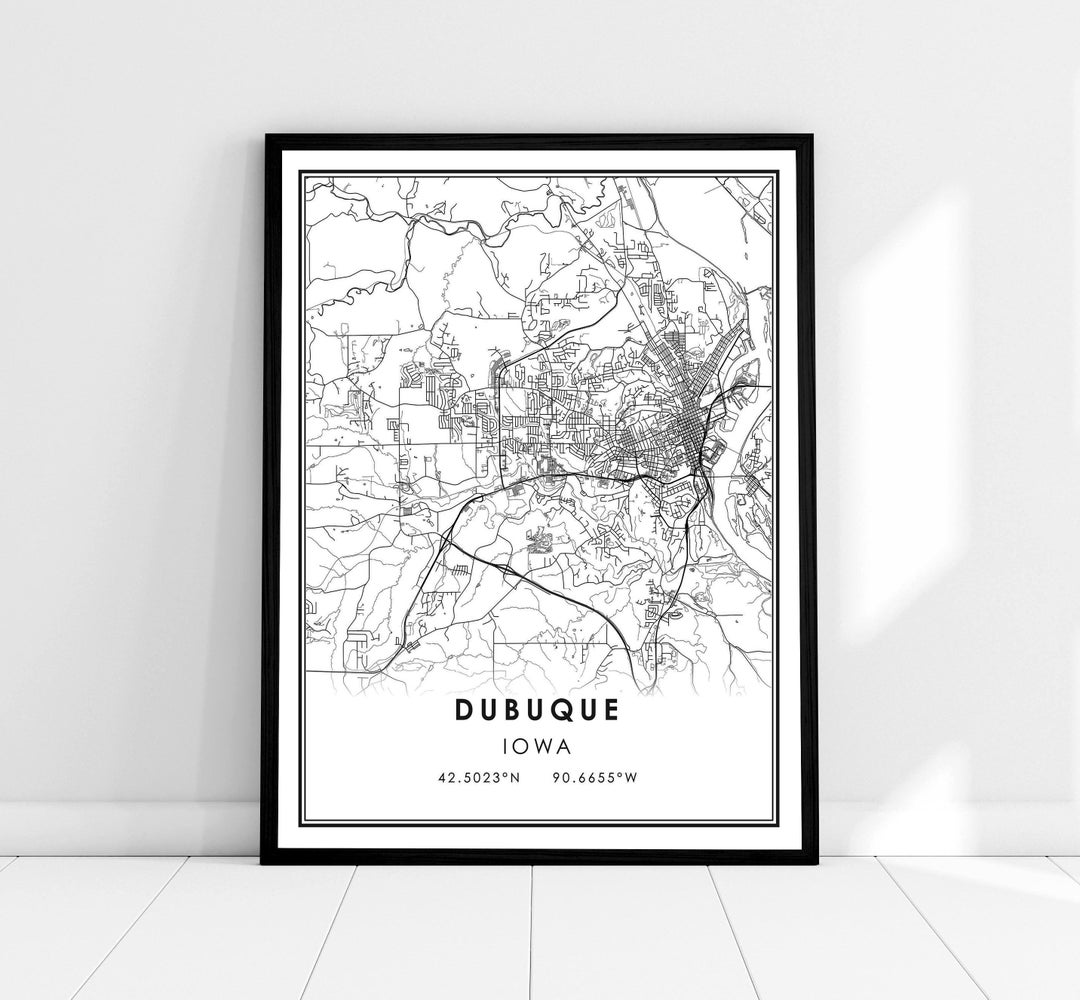 Dubuque Map Print Poster Canvas | Iowa Map Print Poster Canvas ...