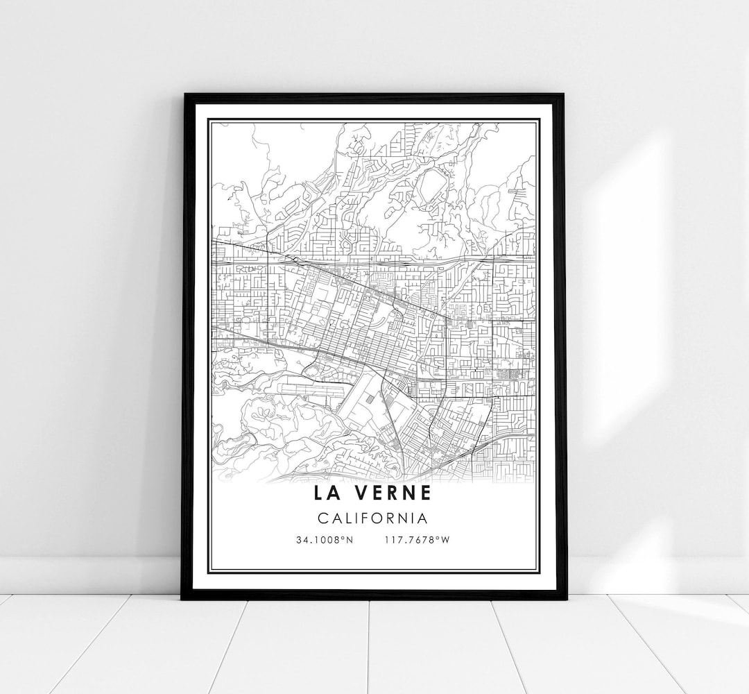 La Verne Map Print Poster Canvas | California Map Print Poster Canvas ...
