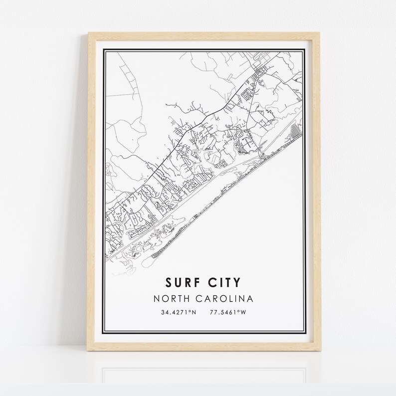 Surf City Map Print Poster Canvas | North Carolina Map Print Poster ...