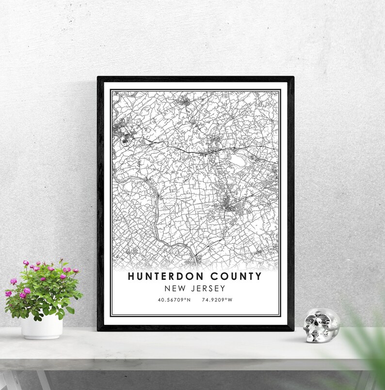 Hunterdon County map print poster canvas New Jersey Street | Etsy
