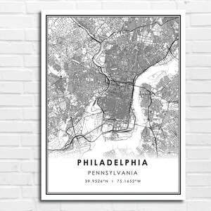 Philadelphia map print poster canvas Philadelphia city map | Etsy