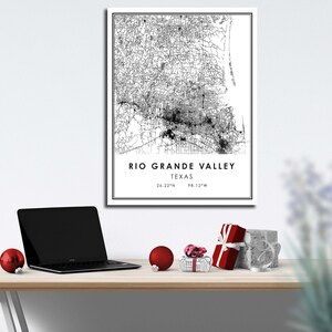 Rio Grande Valley map print poster canvas Texas Street map | Etsy