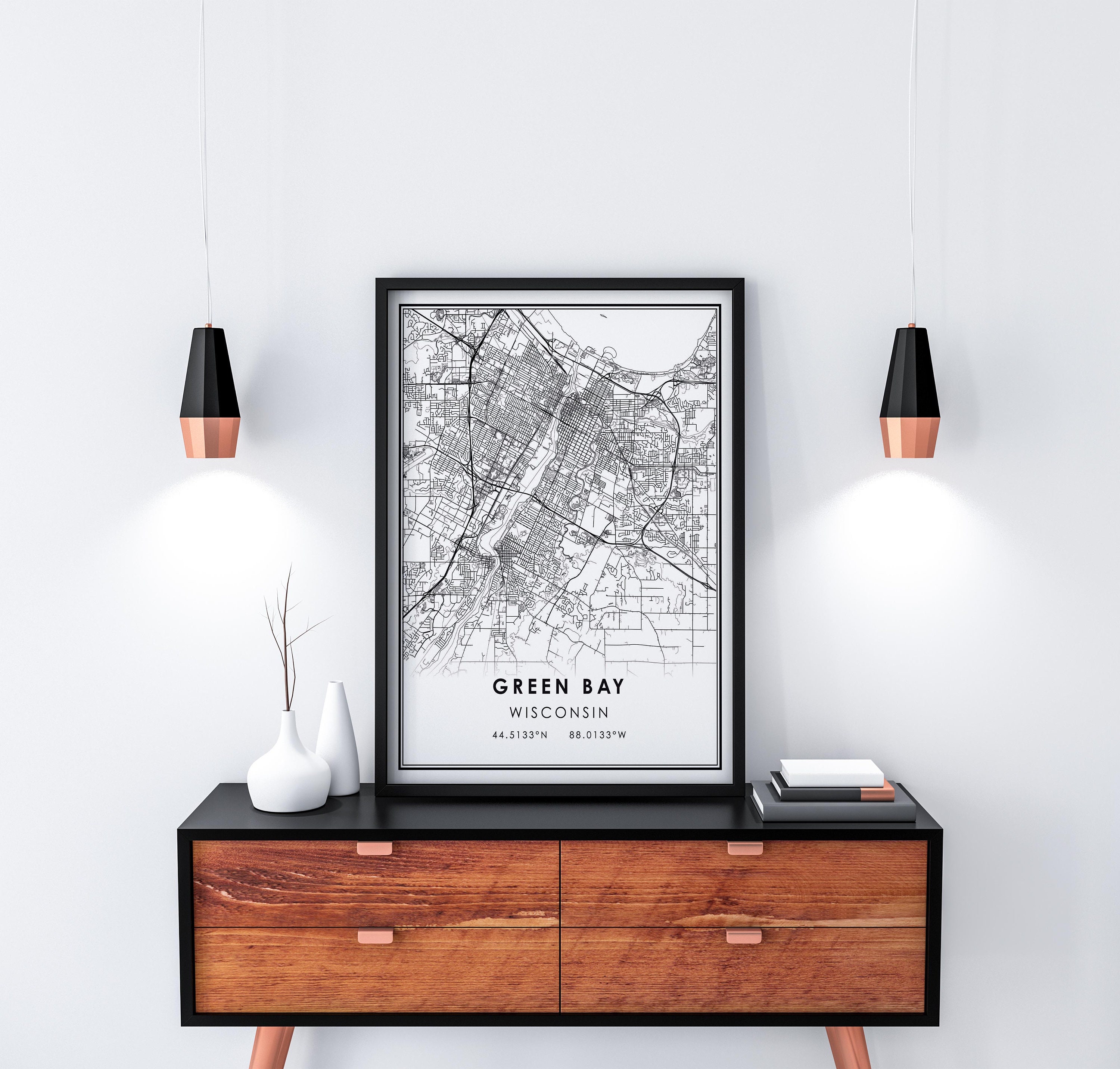 Green Bay Map Print Poster Canvas | Wisconsin Map Print Poster Canvas ...