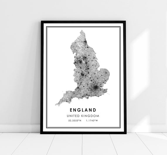 England Country Map Print Poster Canvas United Kingdom Map - Etsy