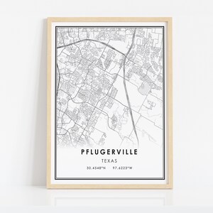Pflugerville Map Print Poster Canvas | Texas Map Print Poster Canvas ...