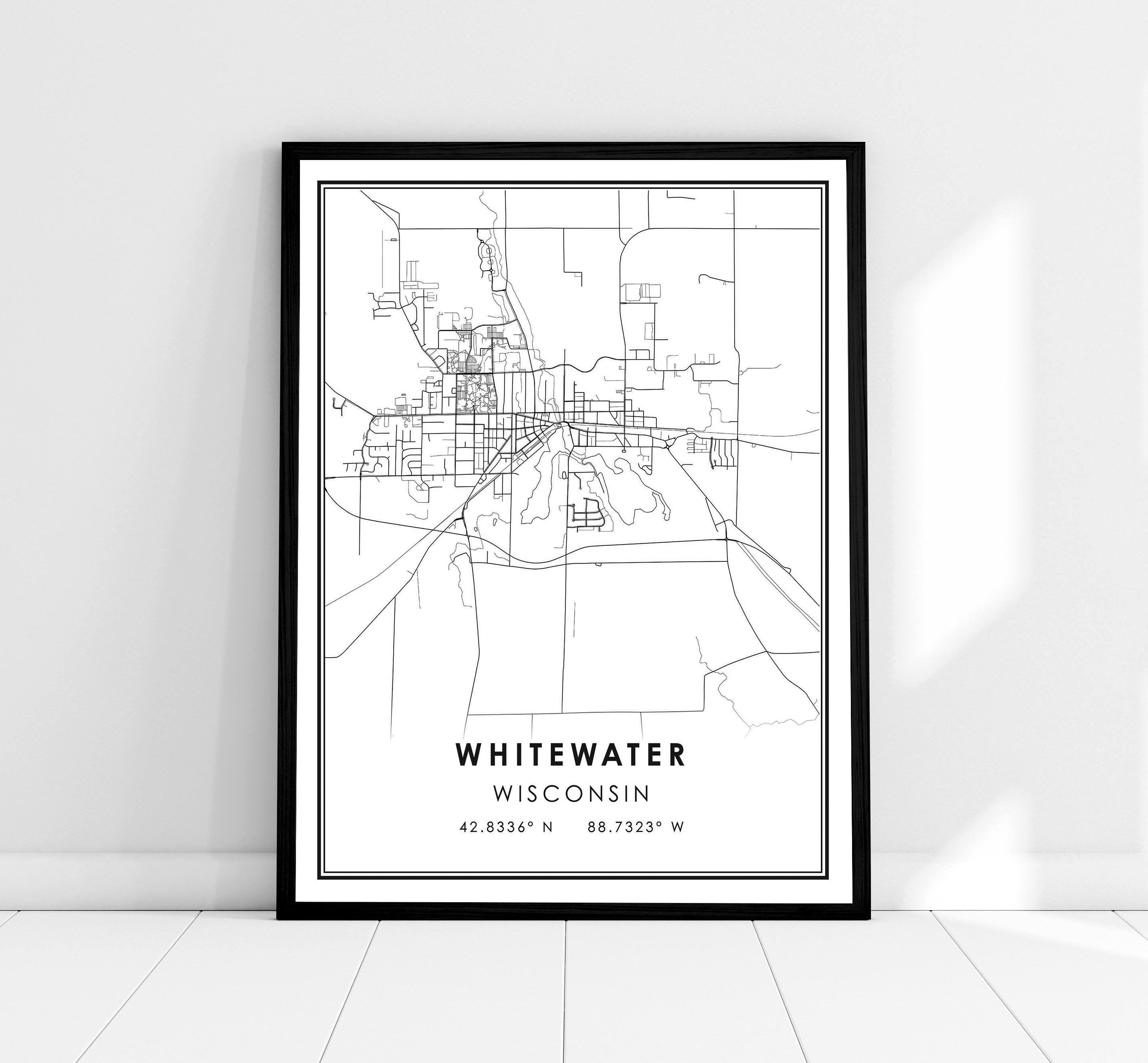 Whitewater Map Print Poster Canvas | Wisconsin Map Print Poster Canvas ...
