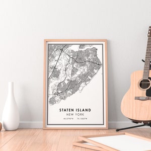 Staten Island Map Print Poster Canvas | New York Street Map | Staten ...