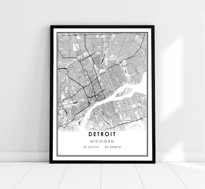 Detroit Map Print Poster Canvas Michigan Map Print Poster - Etsy