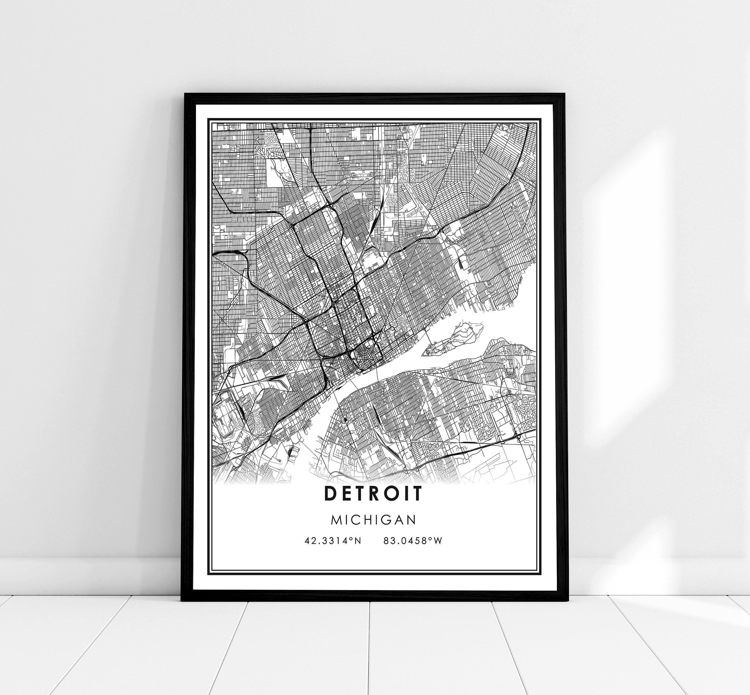 Detroit Map Print Poster Canvas Michigan Map Print Poster - Etsy