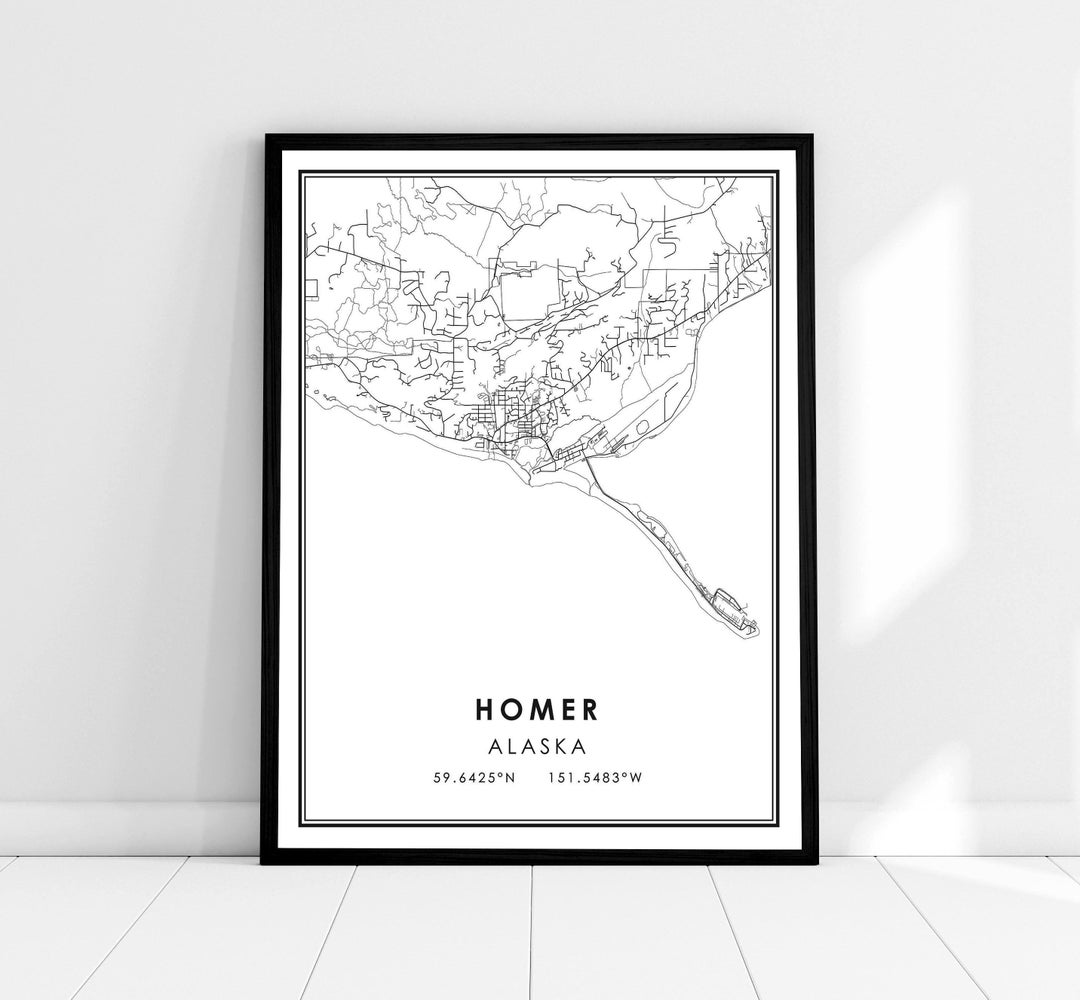 Homer Map Print Poster Canvas | Alaska Map Print Poster Canvas | Homer ...