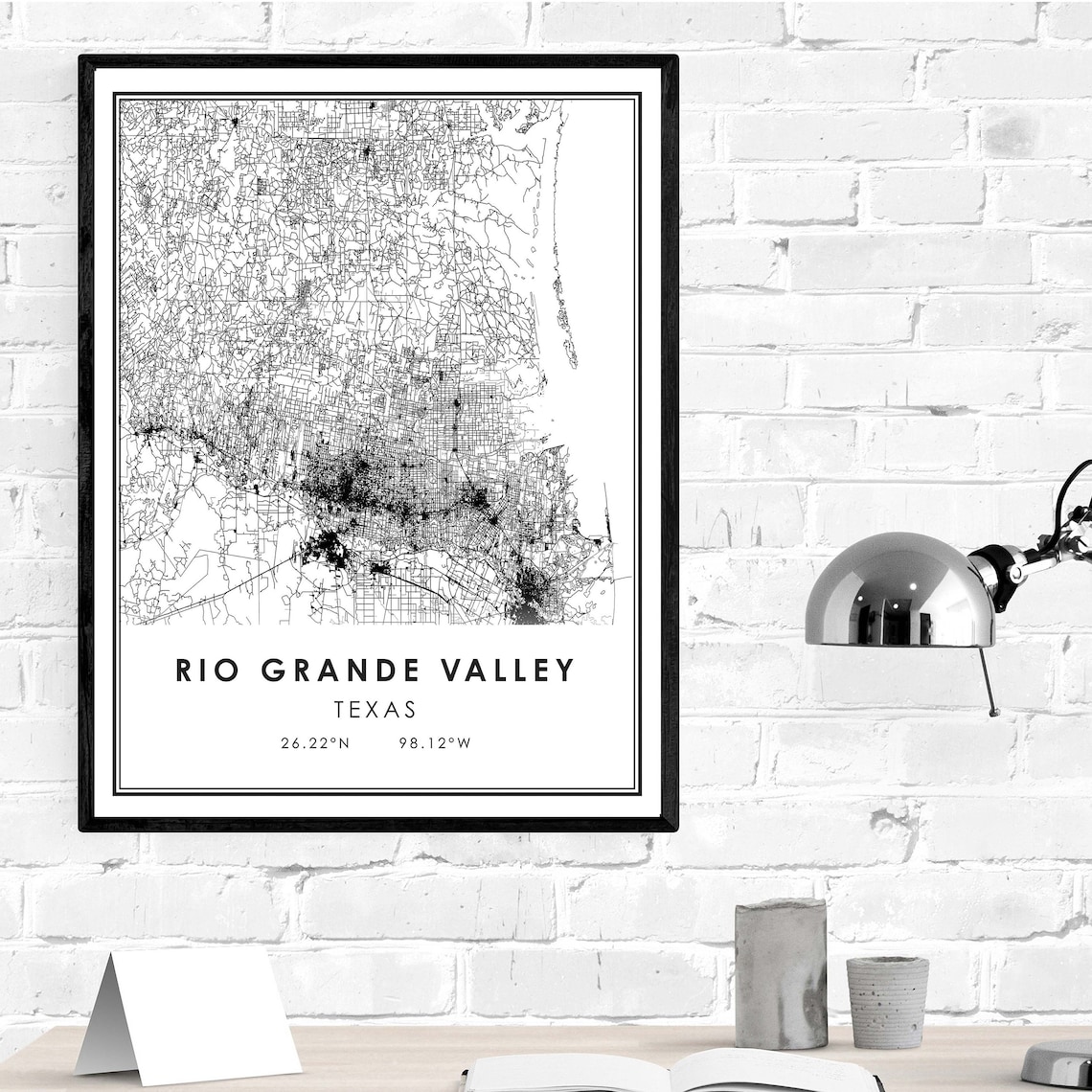 Rio Grande Valley map print poster canvas Texas Street map | Etsy