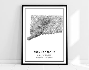 Connecticut States Wall Map Large Print Poster 32wx24h - Etsy