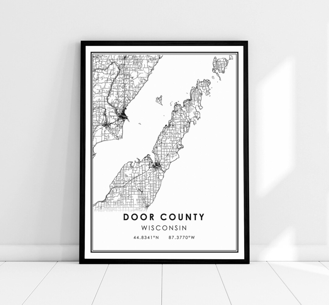 Door County Wisconsin Map Print Poster Canvas | Wisconsin Map Print ...