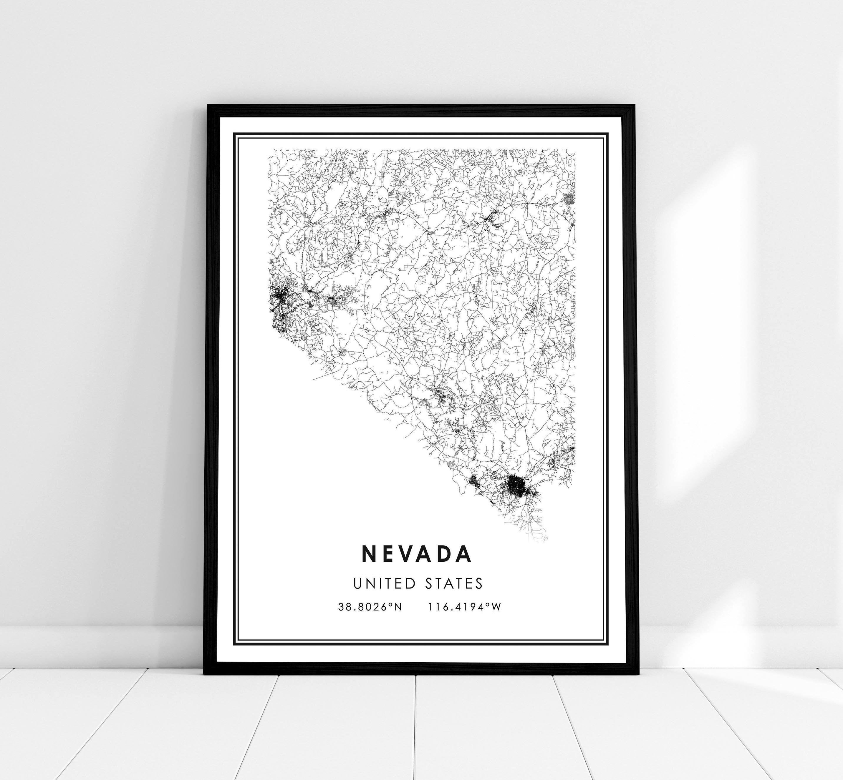 Nevada Map Print Poster Canvas Nevada United States Road Map | Etsy