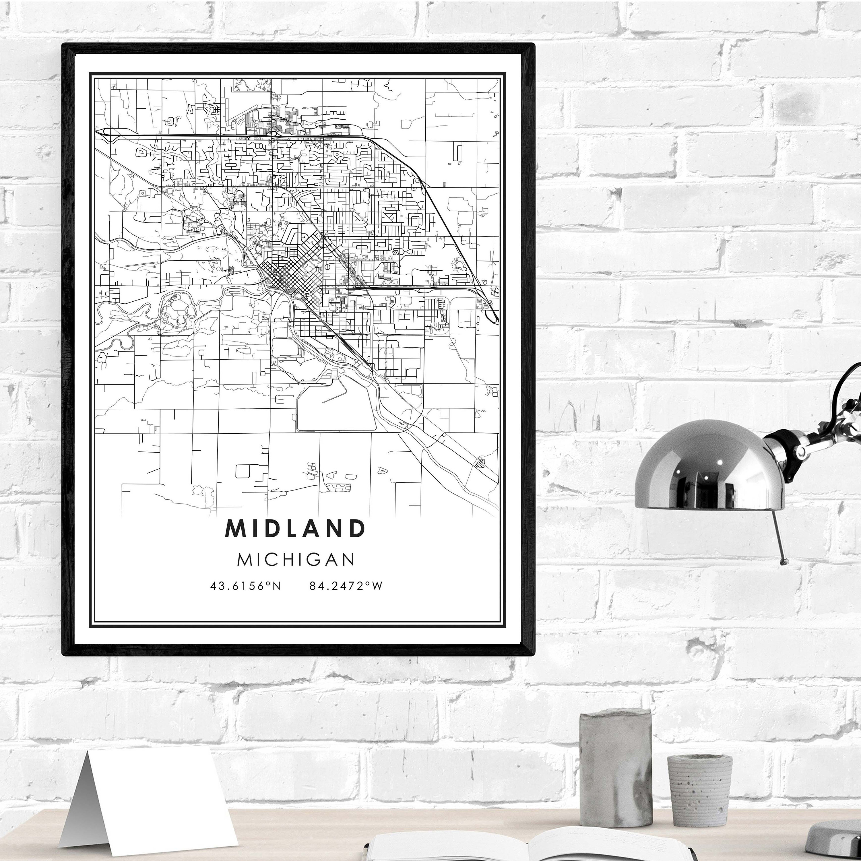 Midland map print poster canvas Michigan Street map | Etsy