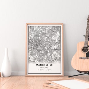 Manchester Map Print Poster Canvas | England Map Print Poster Canvas ...