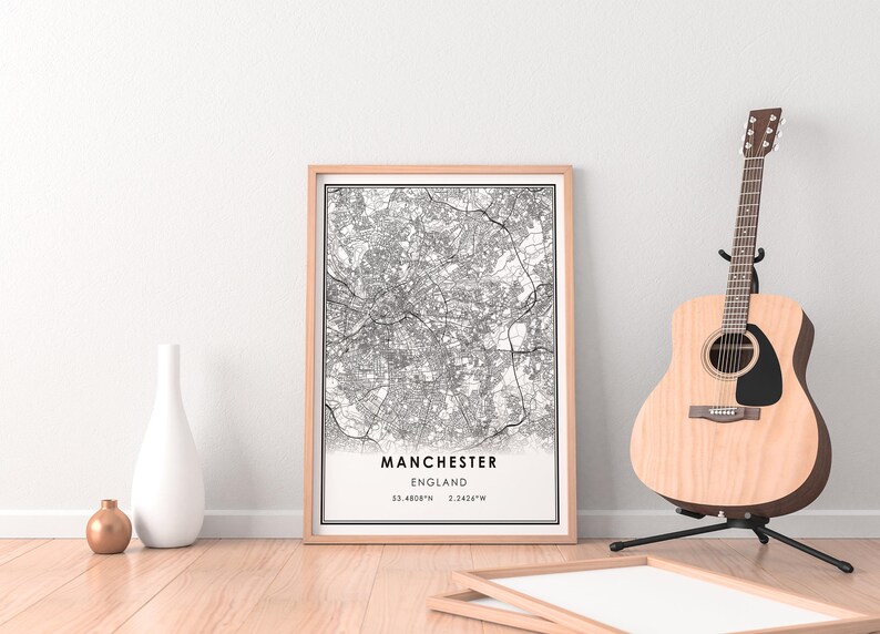 Manchester Map Print Poster Canvas England Map Print Poster - Etsy
