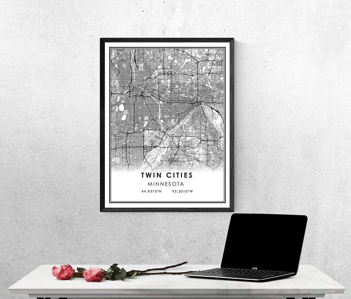 Twin Cities map print poster canvas Twin Cities map print | Etsy