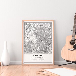 Raleigh Map Print Poster Canvas | North Carolina Map Print Poster ...