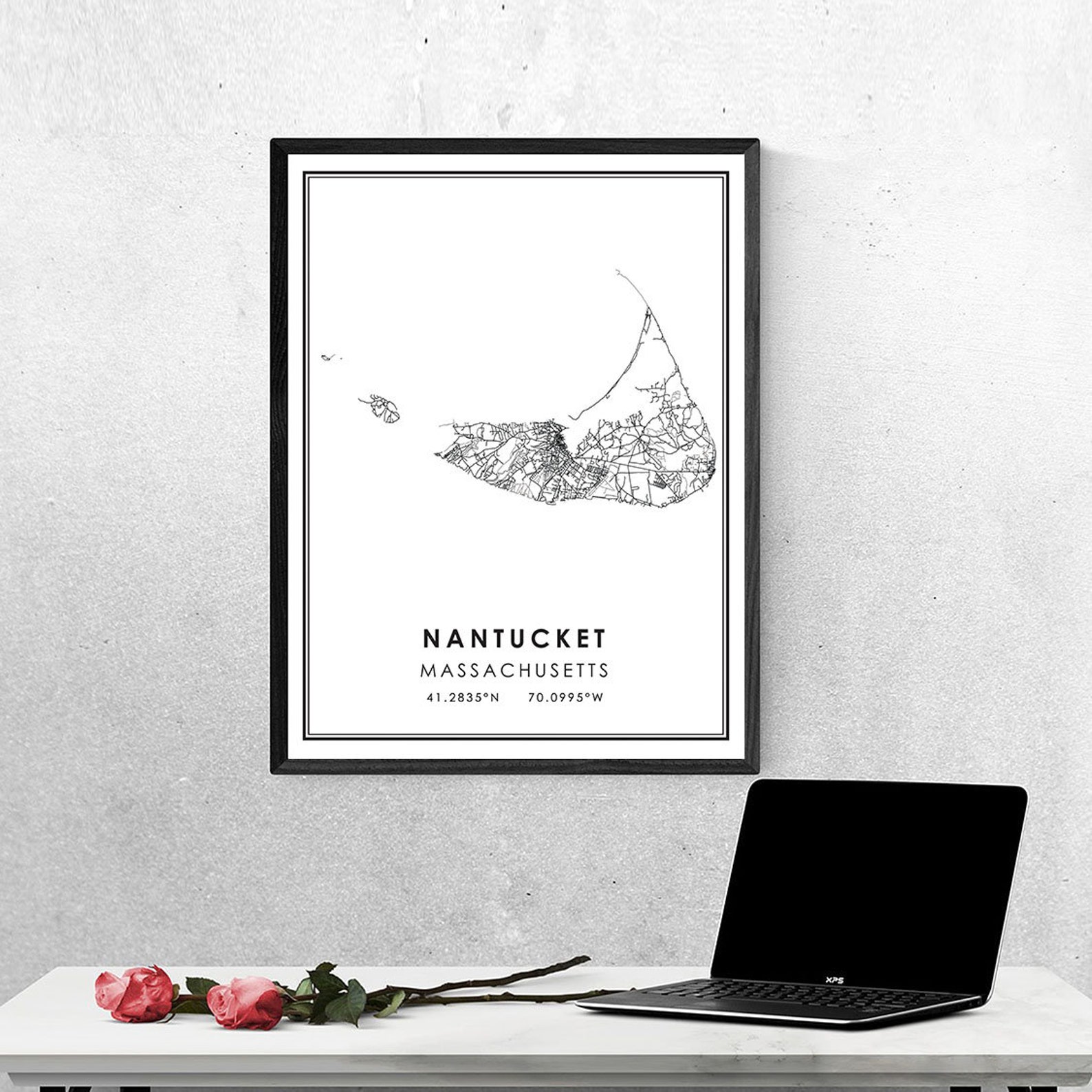 Nantucket map print poster canvas Massachusetts map print | Etsy