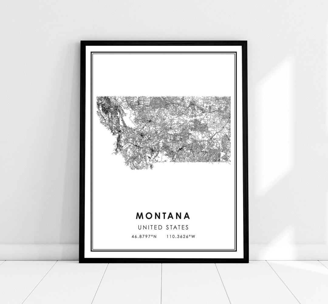 Montana United States Map Print Poster Canvas | Montana United States ...