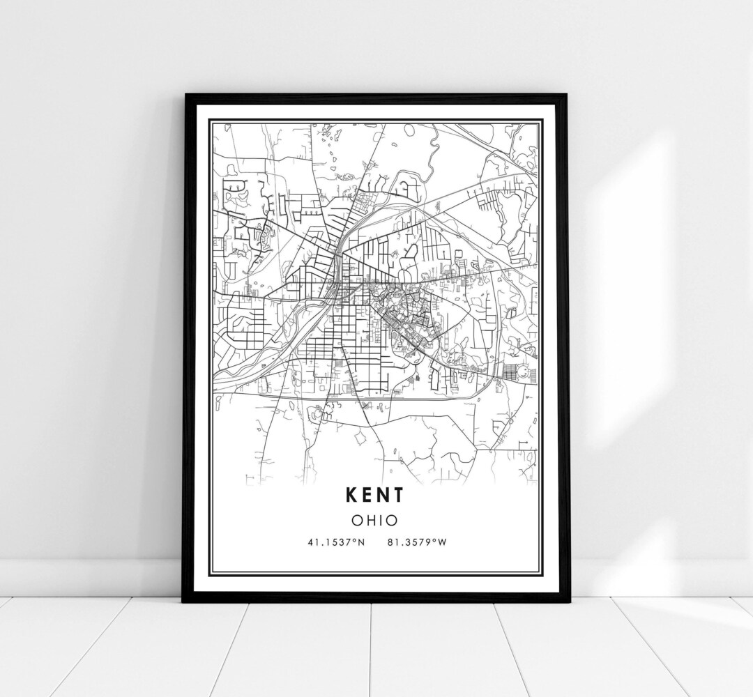 Kent Map Print Poster Canvas | Ohio Map Print Poster Canvas | Kent City ...
